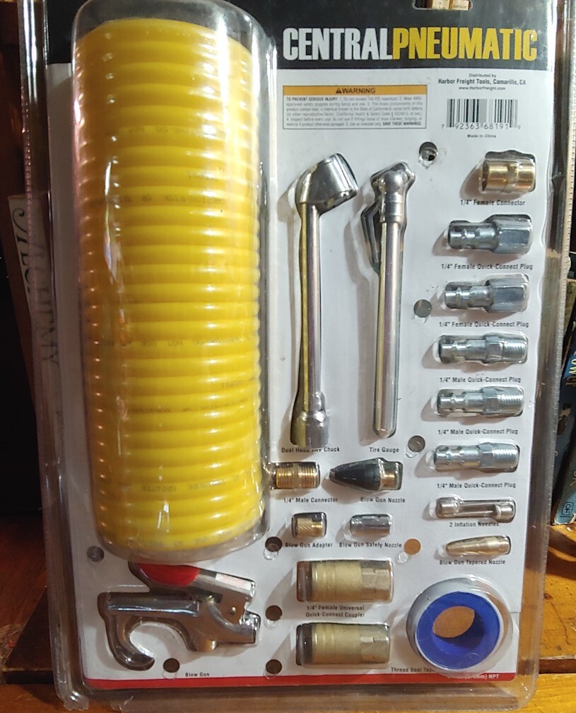 Central Pneumatic 20-Piece Air Compressor Starter Kit w/ Hose, Blow Gun ...