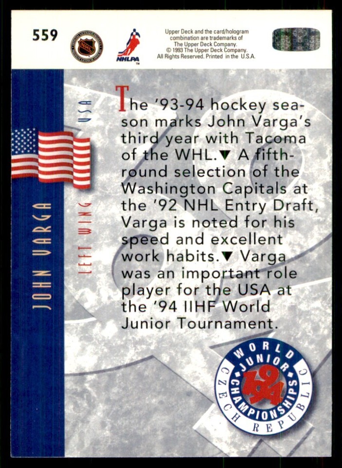 1993-94 Upper Deck John Varga IP Signed Auto RC USA #559 | eBay