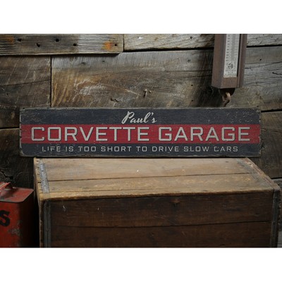 Corvette Garage Name Vintage Distressed Sign, Personalized Wood Sign | eBay
