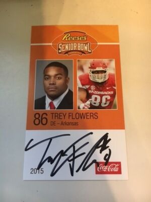 TREY FLOWERS 2015 REESE'S SENIOR BOWL 3X5 ARKANSAS AUTOGRAPHED CARD QTY ...