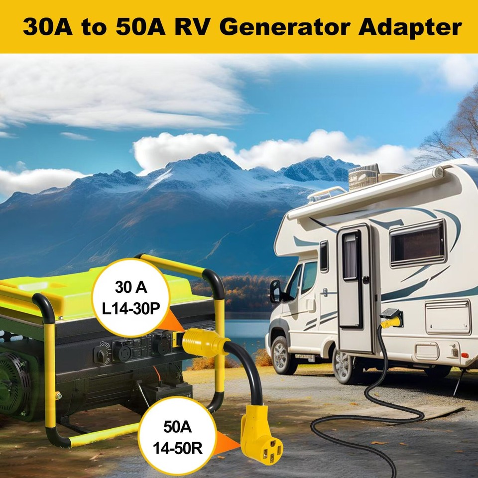 RV Generator Adapter NEMA L14-30P to NEMA 14-50R adapter cord one feet ...