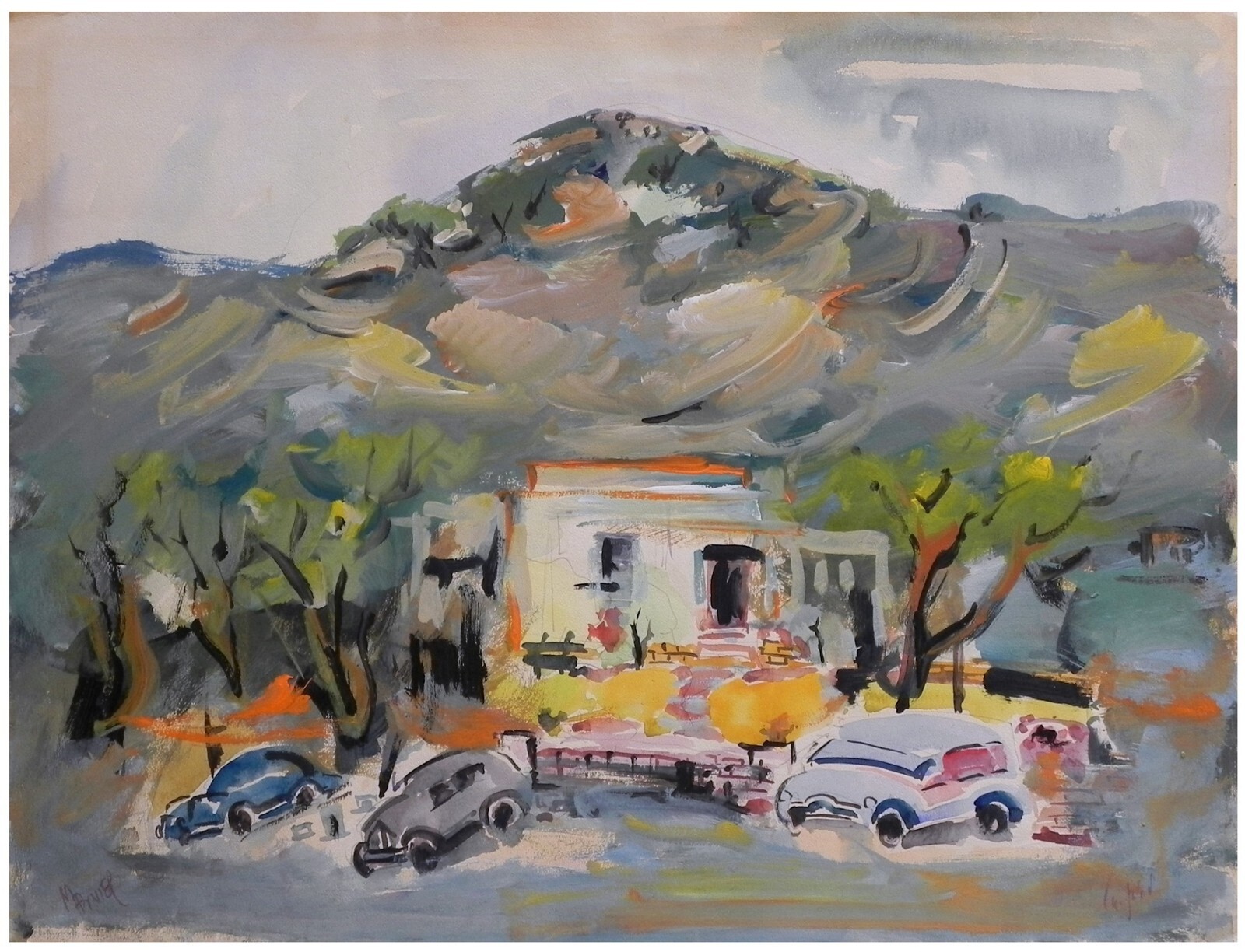 Mordechai Avniel: House & Olive Trees in Galilee Landscape 60s ...