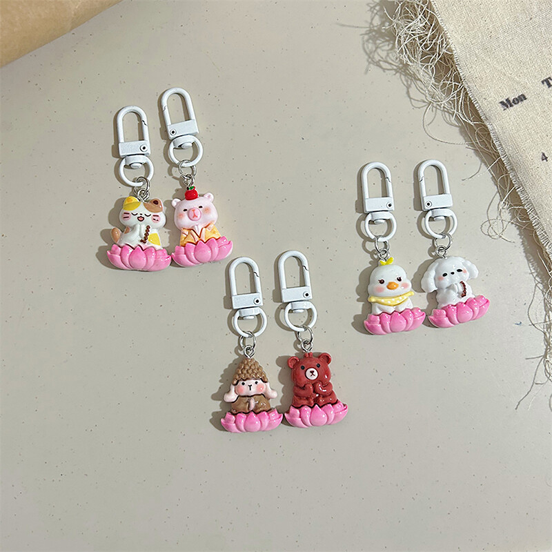 Cartoon Animal Lotus Keychain Cute Girly Keyring Lovely School Bag ...