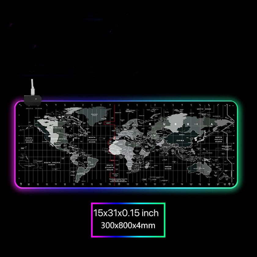 World Map RGB LED Extra Large Soft Gaming Mouse Pad Oversized Glowing ...