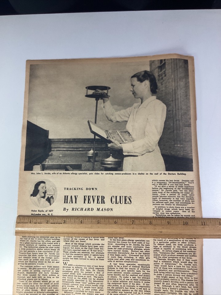 Atlanta GA Print Article 1948 AJC Hay Fever Dr John Jacobs Helen Baylis ...