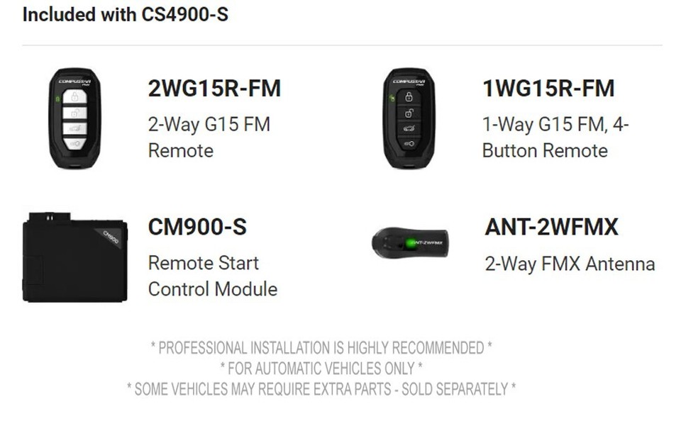 Compustar CS4900-S 4900S 2-way Remote Start Keyless Entry System 3000FT ...