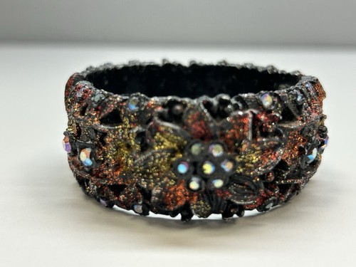 Bohemian Hinged Cuff Black With Aurora Borealis Rhinestones | eBay