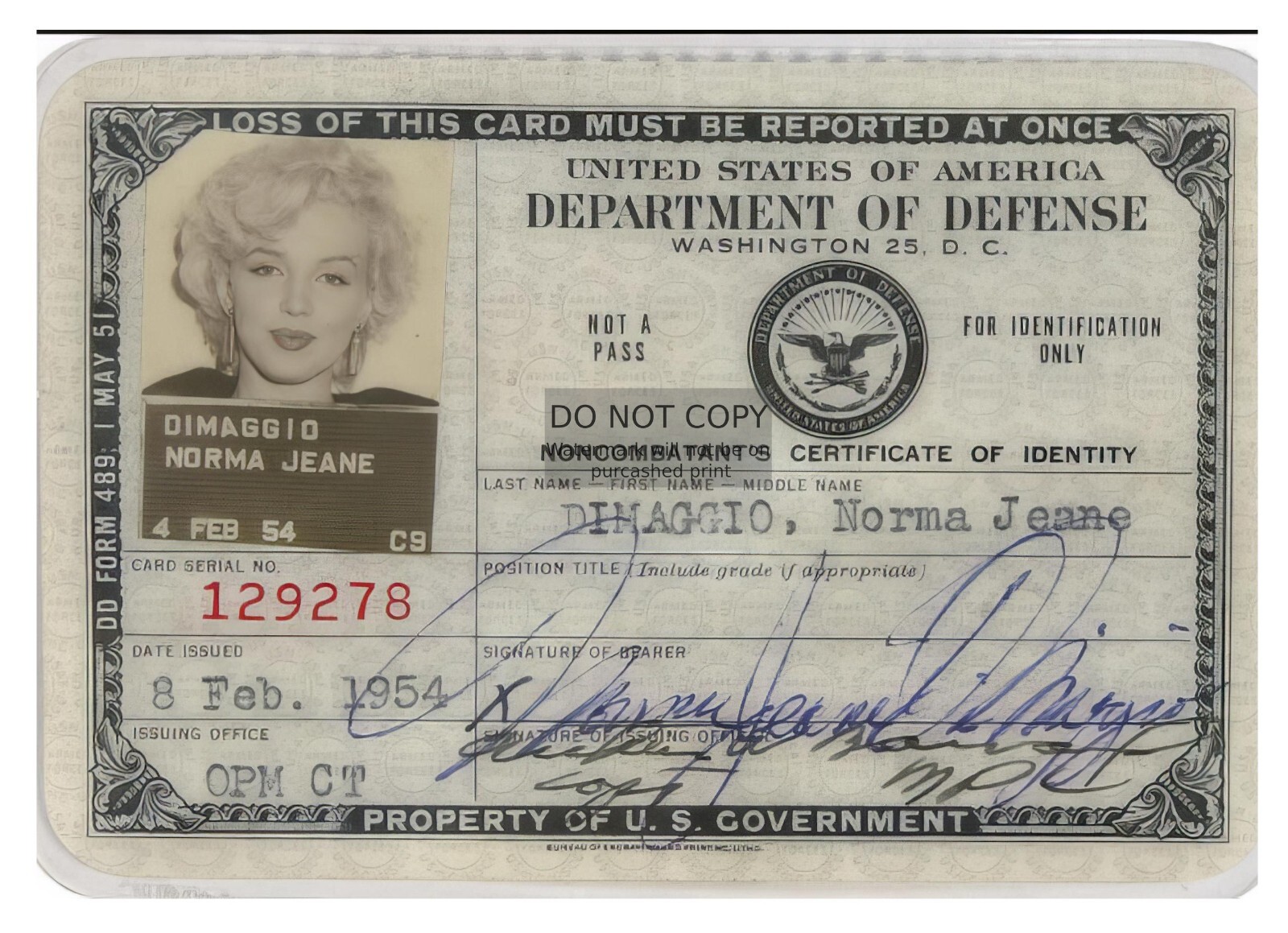 MARILYN MONROE GOVERNMENT ISSUED ID AUTOGRAPHED 5X7 PHOTO | eBay