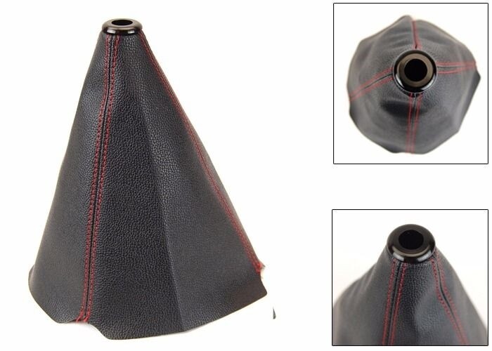 9" Black Leather Shifter Shift Gear Knob Boot Cover w/ Red Stitch For ...