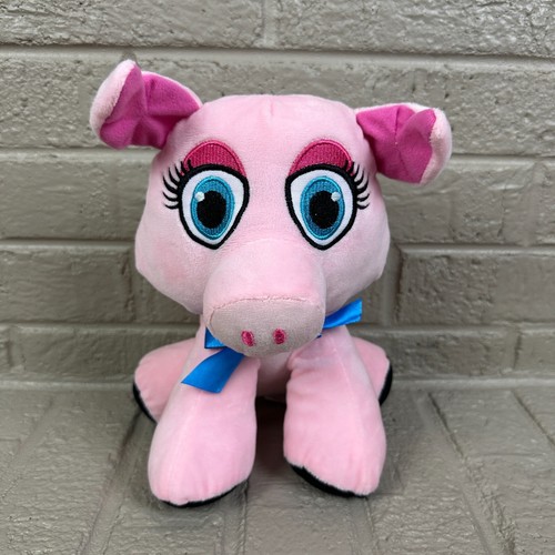 Pink Pig Plush Stuffed Animal Blue Eyes Long Lashes Eye Shadow Peek A ...