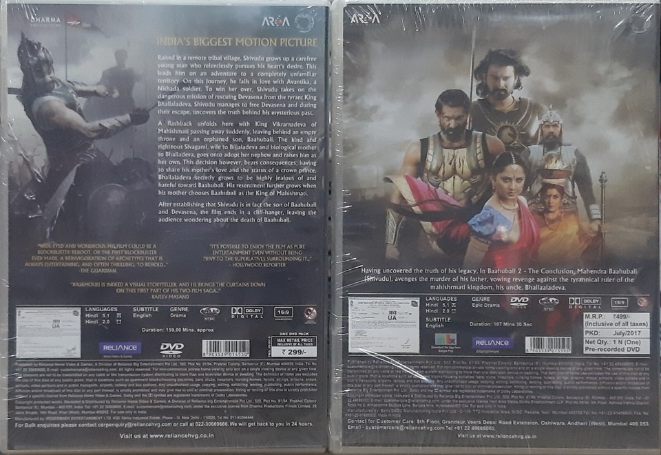 Bahubali + Bahubali 2 - Prabhas - Bollywood Hindi Movie 2 DVDs English ...
