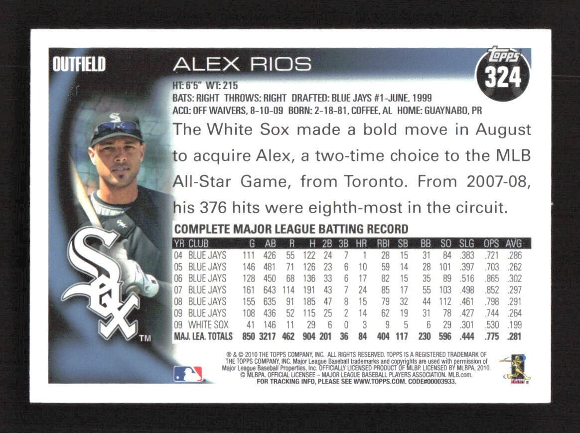 2010 Topps Alex Rios #324 | eBay