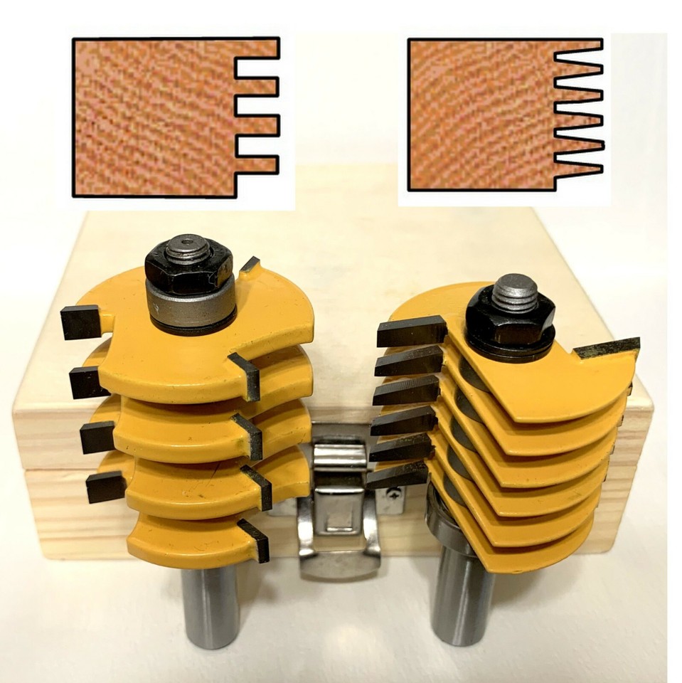 2pc 1/2"Shank Adjustable Box-1/4 cutter & Finger Joint Router Bit Set ...