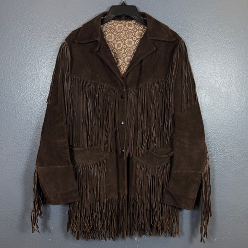 Joy Kay 10 women’s VINTAGE brown suede leather fringed jacket INDIAN ...