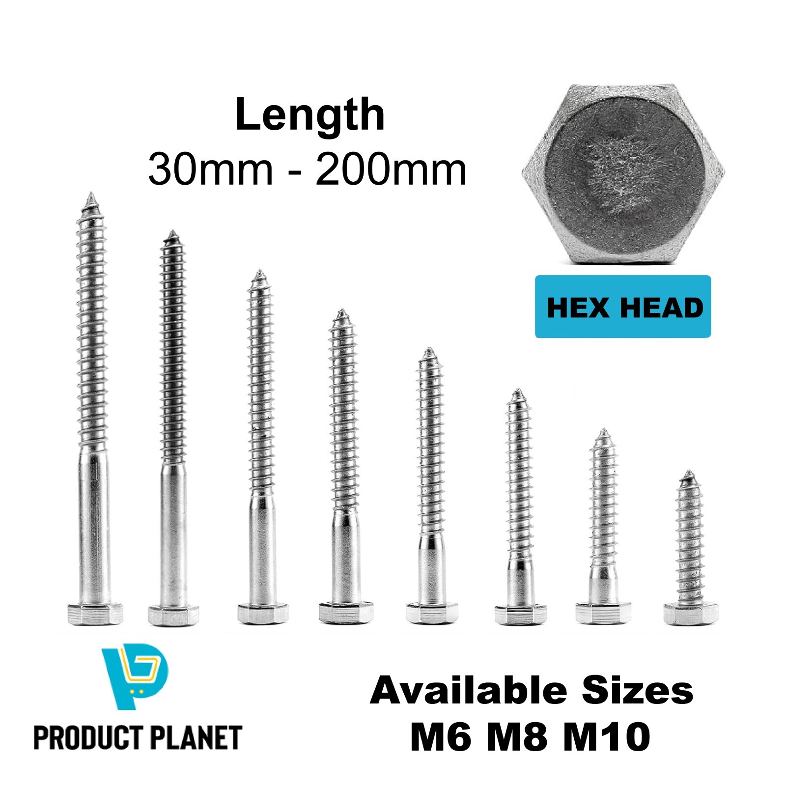M6/ M8 M10 A2 STAINLESS STEEL COACH SCREWS HEX HEAD LAG BOLTS WOOD ...