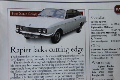 SUNBEAM RAPIER (Arrow), Original 1996 CSC Buyer's Guide magazine ...