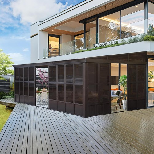 Domi 12x20FT Wall-Mounted Sunroom Gazebo, Steel Roof, Moveable PC ...