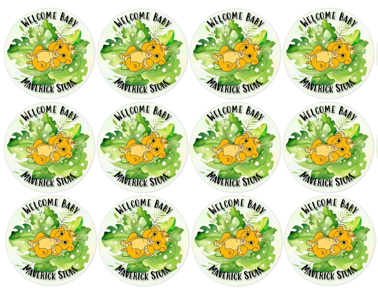 12 count CUSTOM baby Simba Edible Image rounds, Wafer paper, pre cut ...