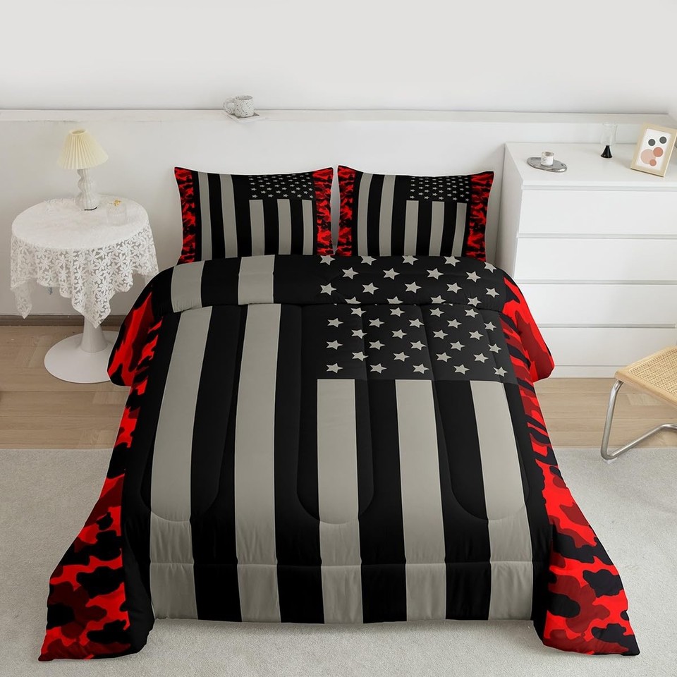 American Flag Comforter Set Queen Red and Black Camo Down Comforter ...