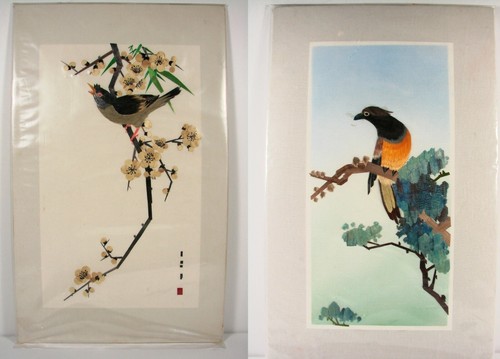 ASIAN HAND EXECUTED IN APPLIQUE ON SILK AND MATTED FOR FRAMING, MUST ...