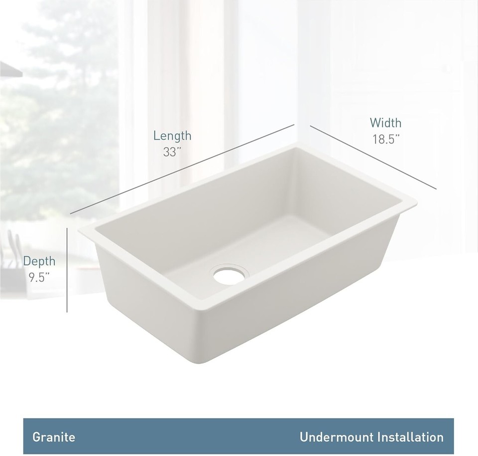 Moen Host 33" Granite Undermount Single Bowl Sink White | eBay