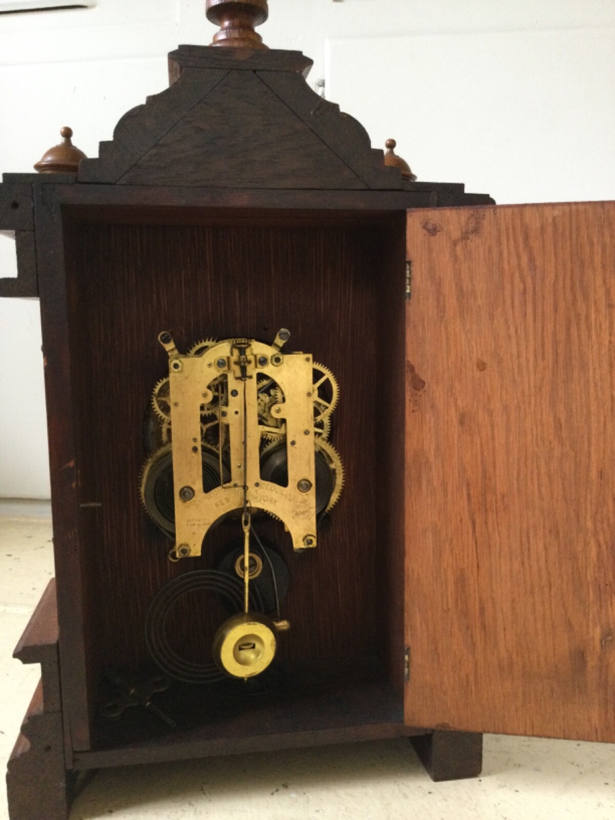 antique Oak with brass trimming clock | eBay