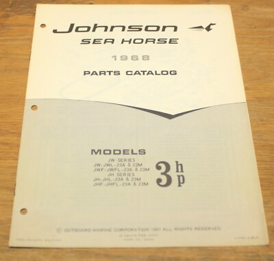 1968 Johnson Motors 3 HP Outboard Parts Catalog JW JH Series 23A 23M ...