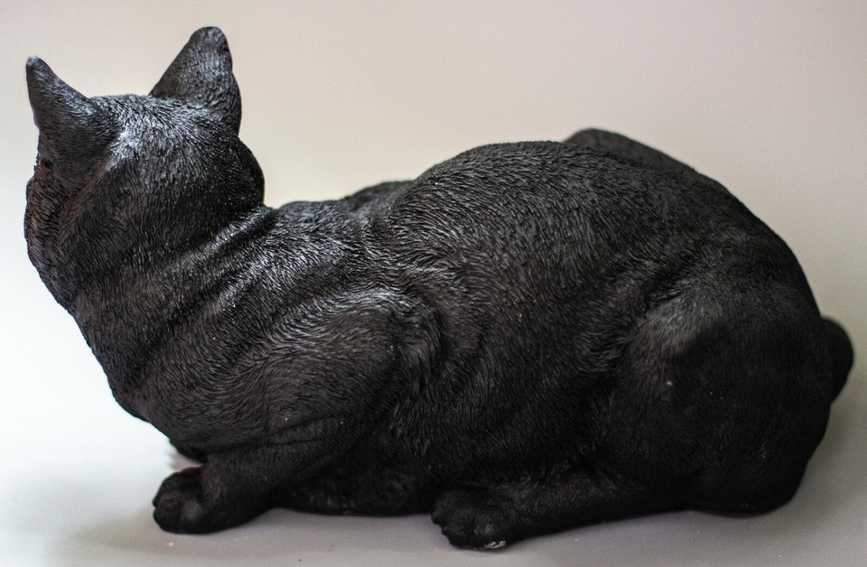 Black Cat Statue Pet Garden Sculpture Animal Figurine Memorial Outdoor ...
