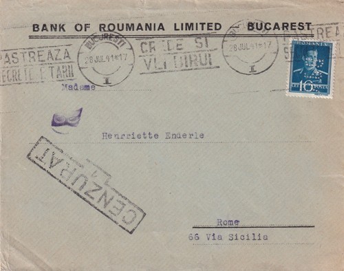 ROMANIA - 1941 ADVERT CENSORED COVER TO ITALY SLOGAN PROPAGANDA CANCEL ...