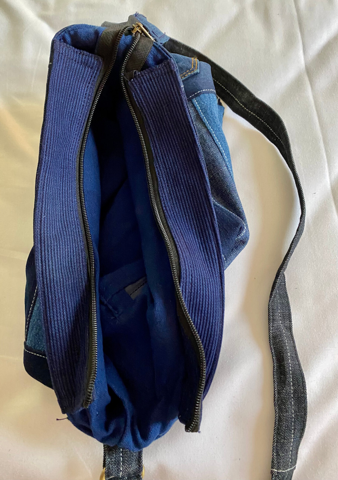 Bag Denim Jeans Recyle Blue Indigo Stripe Tote Zipper Upcycle ...