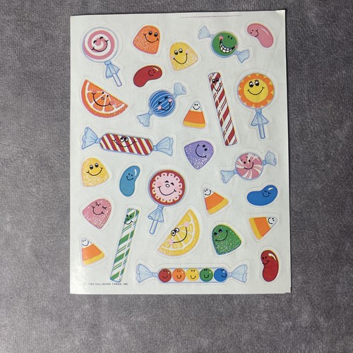 NEW Vintage Hallmark 1984 26 Sticker Sheet of Smiley Multicolor Candies ...