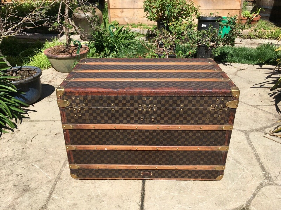 LOUIS VUITTON Antique Monogram Damier Wardrobe Steamer Trunk chest ...