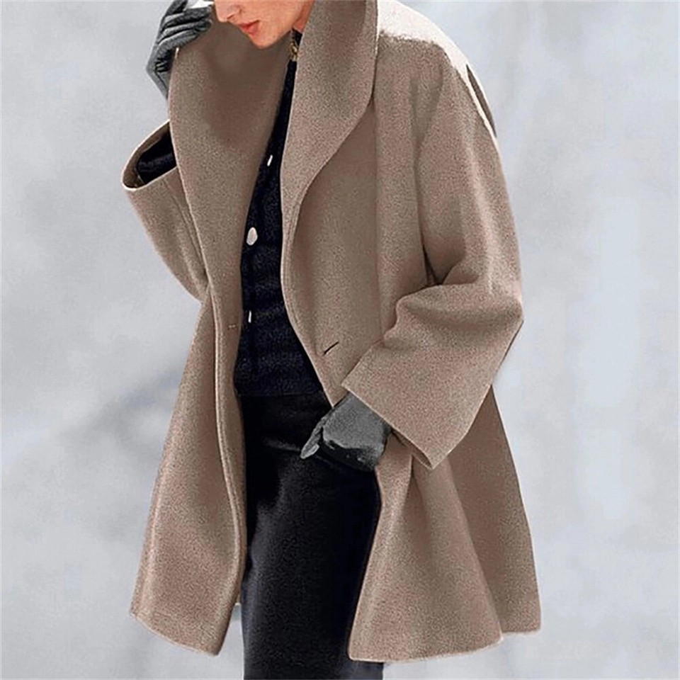 Women Winter Wool Blend Coats Mid Long Trench Coat Open Front One ...