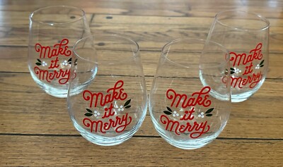 2021 Hallmark VIP STEMLESS WINE GLASS Cocktail Tumbler MAKE IT MERRY ...