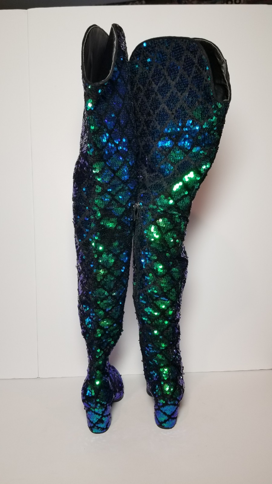 MERMAID GREEN BLUE SEQUIN THIGH HIGH BOOTS WOMEN SIZE 5 & 5.5 NEW | eBay