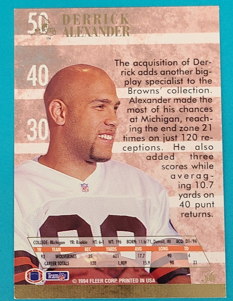1994 Ultra RC #56 Derrick Alexander Cleveland Browns FOOTBALL Card H | eBay