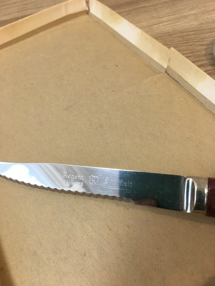 Vintage Regent Sheffield England 6 piece STEAK KNIFE SET Original Box ...