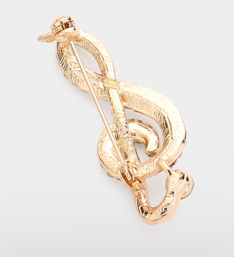 2pcs Gold Treble Clef Musical Note Crystal Rhinestone Brooch Pin Music ...