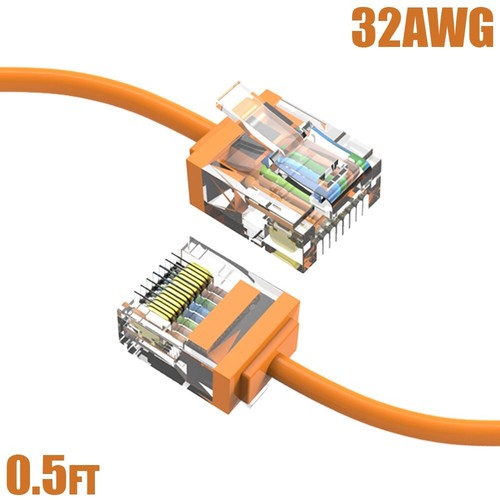 0.5FT Cat6A RJ45 Network LAN Ethernet UTP Patch Cable Super Slim 32AWG ...
