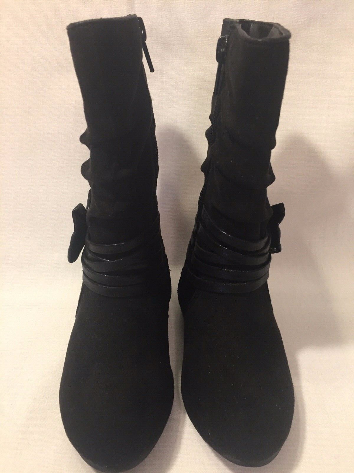 NEW - Girls Mid Calf Suede Fashion Cute Kids Boots Zip - Black Size 8 ...