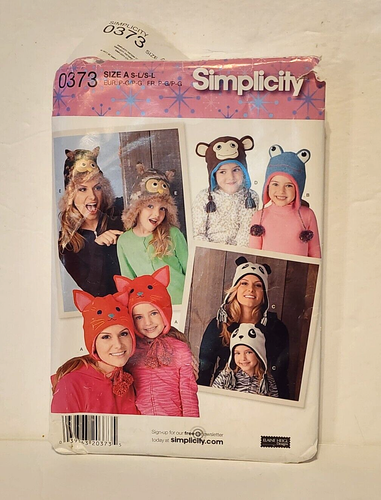Simplicity 0373 sewing pattern character hats adult child fleece uncut ...