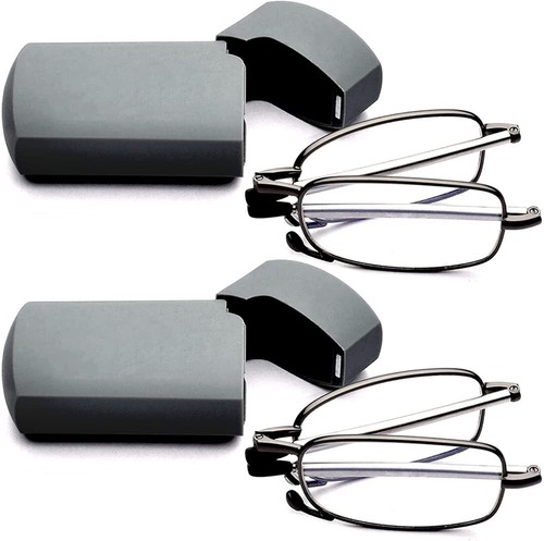 2 Pairs Metal Compact Folding Anti-Blue Light Reading Glasses With ...