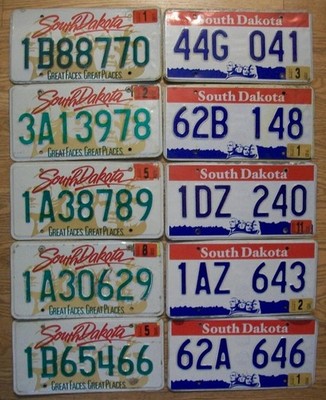 LOT of 10 SOUTH DAKOTA LICENSE PLATES - 2000/01 - GREAT FACES. GREAT ...