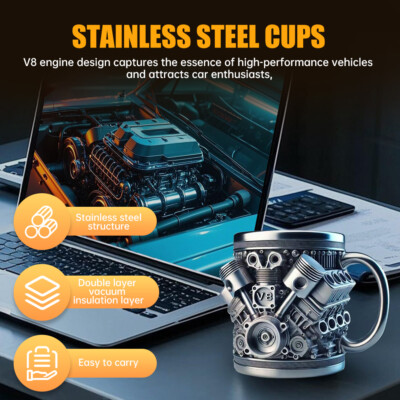 Unique 3D Car Engine Mugs Cup Stainless Steel Coffee Mug V8 Engines ...