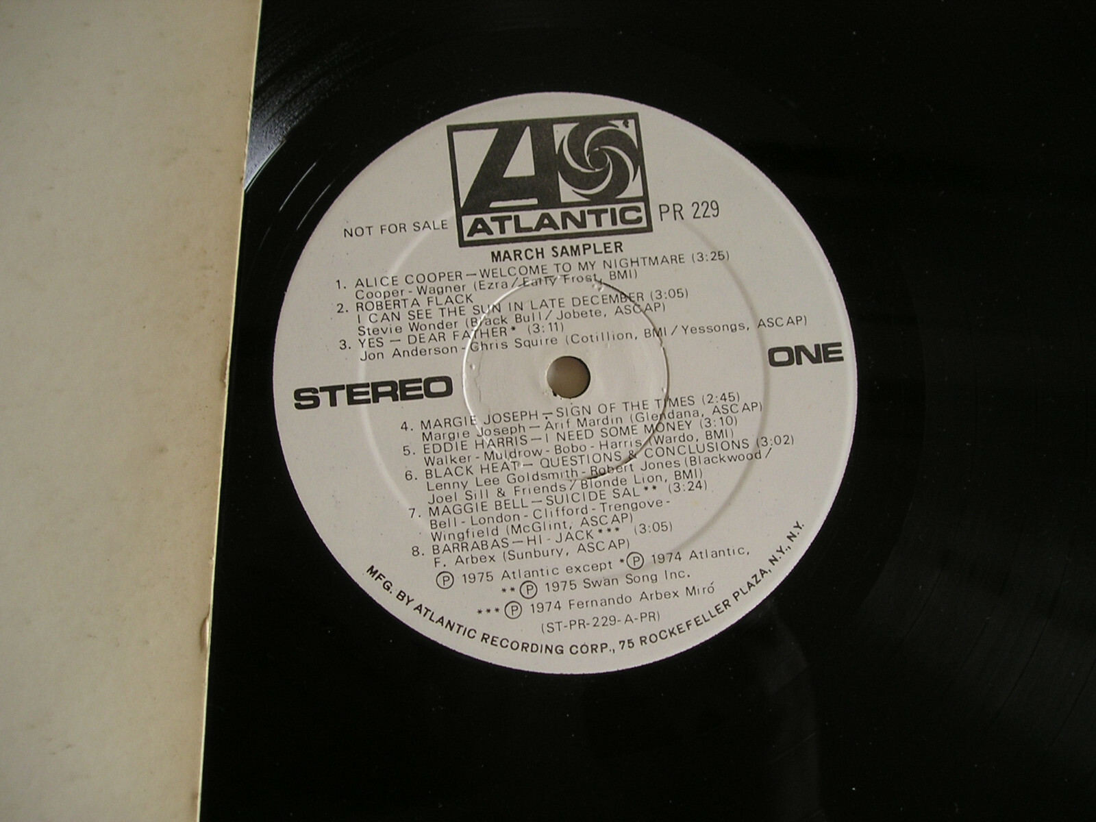 PROMO ATLANTIC ATCO SAMPLER LP March 1975 Alice Cooper Yes Amon Duul ...