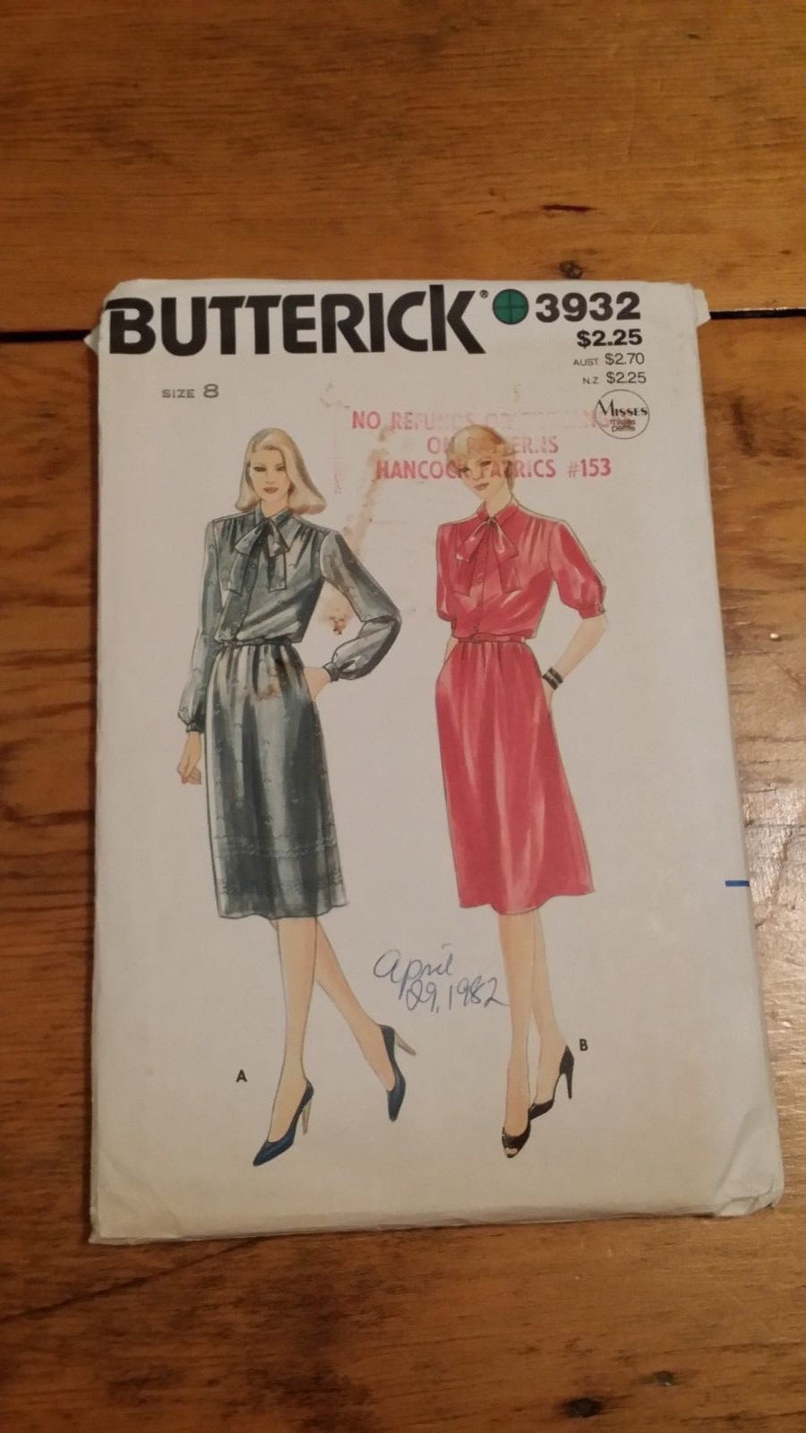 VINTAGE BUTTERICK LADIES BUTTON FRONT DRESS PATTERN 3932 SIZE 8 FREE ...