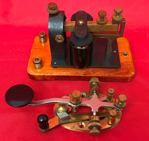 E F Johnson Co Matched Brass Main Line Sounder "S" Telegraph Key Waseca ...