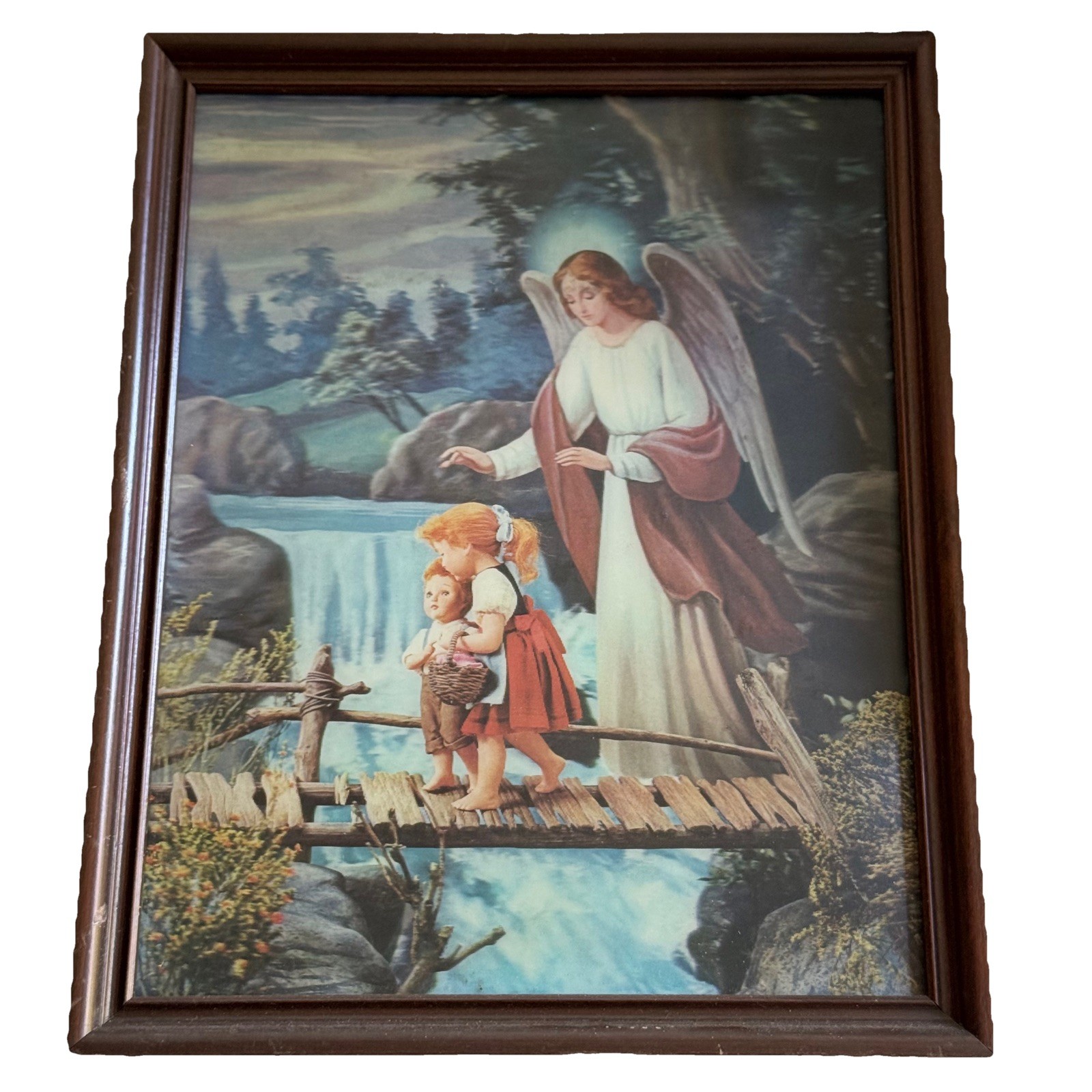 Vintage Lenticular Art Guardian Angel with Children on Perilous Bridge ...