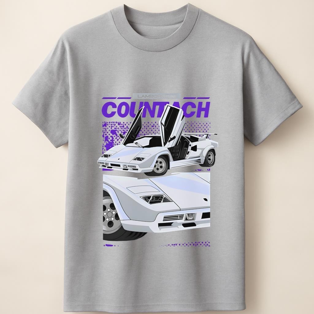 Lamborghini Countach Featuring Sport Car Outline And Bold Logo Unisex T ...
