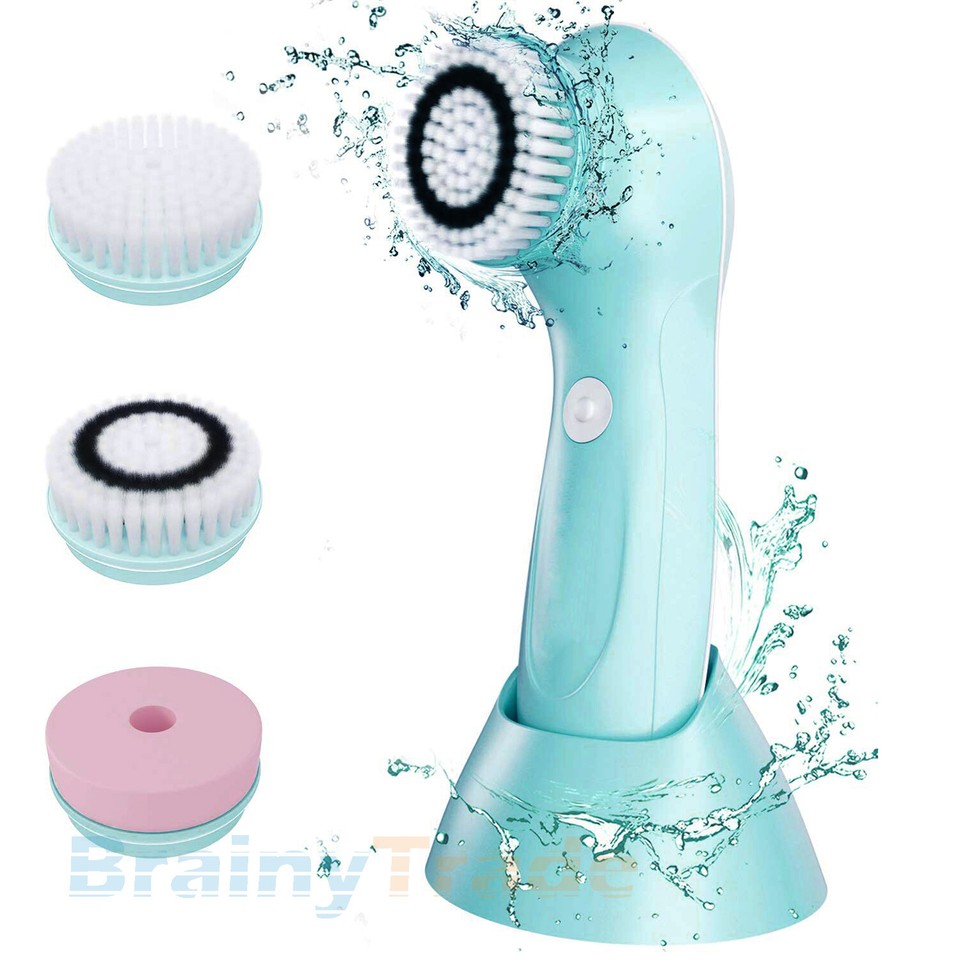 Electric Facial Cleansing Brush Spin Massager Face Cleanser w/ 3 ...